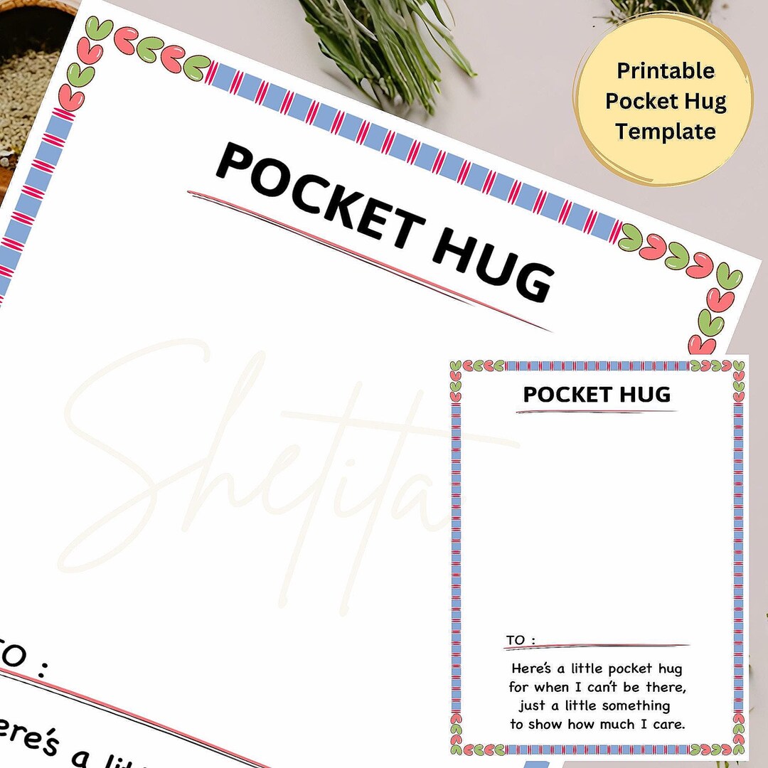 Printable Pocket Hug Cards for Loved Ones, Send a Hug in Your Pocket ...