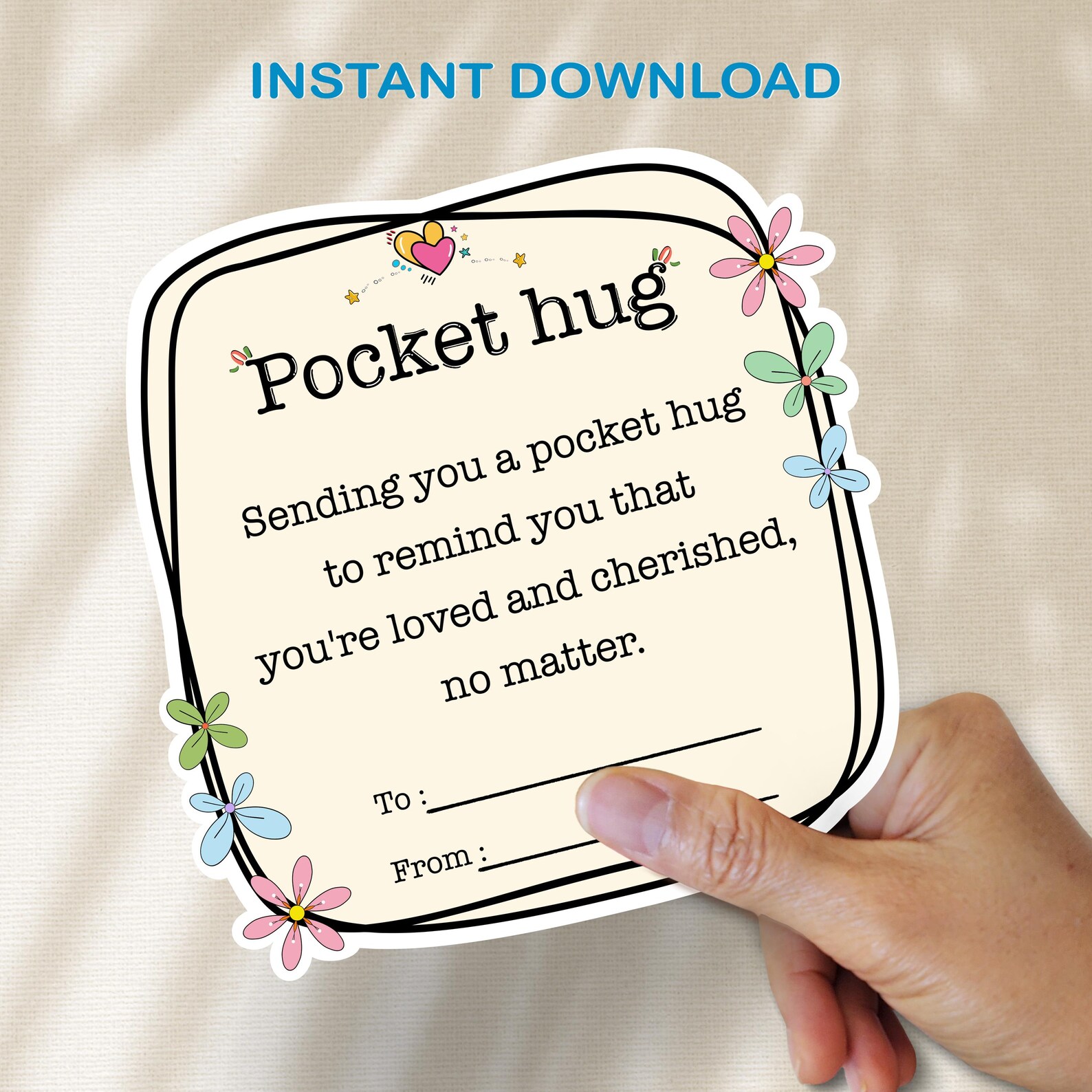 Printable Pocket Hug Cards Stickers Tags, Stickers Hand Drawn Frames ...