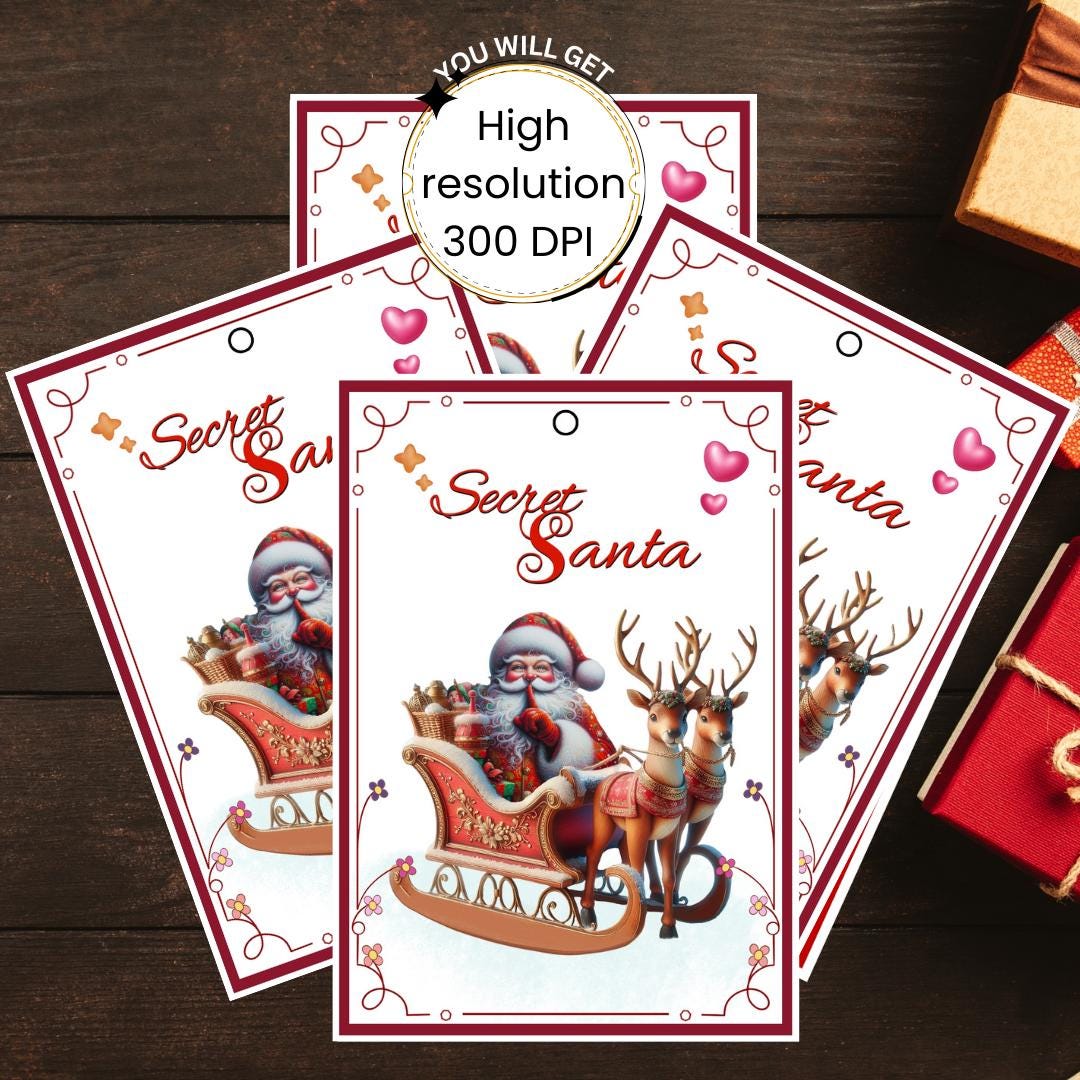 Secret Santa Gift Tag Template, Santa Tag, Cute Christmas Holiday Favor ...