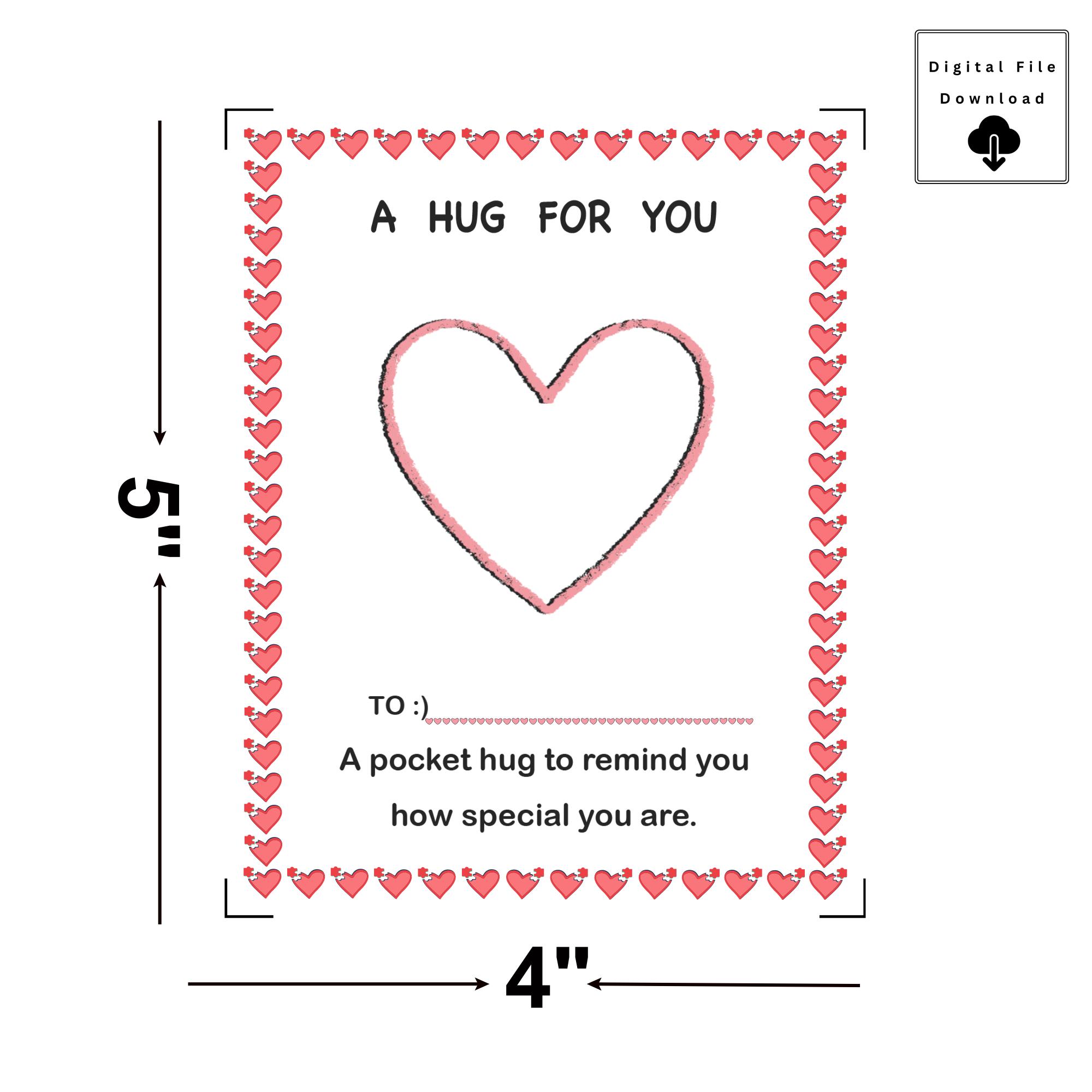 Pocket Hug Cards, Pocket Hug Tags Printable Pocket Hug Token Cards ...