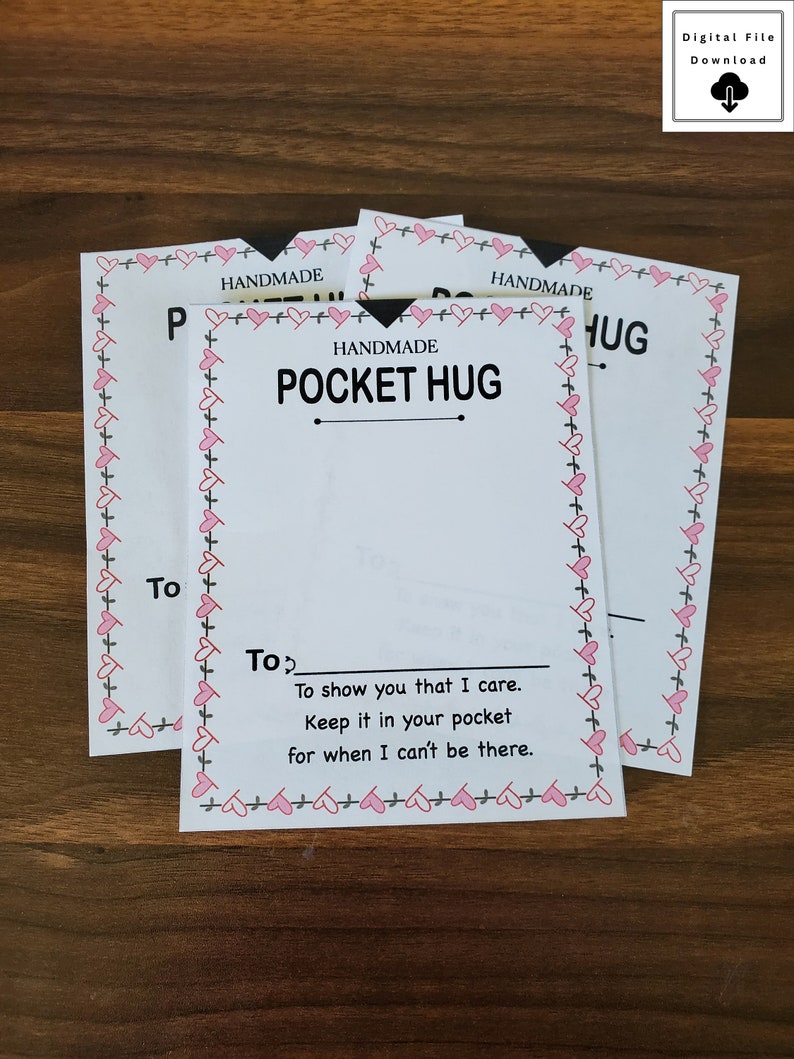 Pocket Hug Cards Printable PDF and PNG File Instant Download Tags Cards ...
