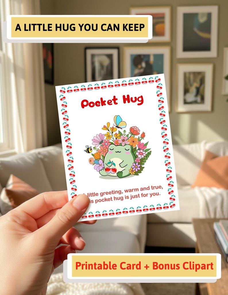Pocket Hug Printable Card Clipart Bundle Cute Frog Pocket Hug Instant ...