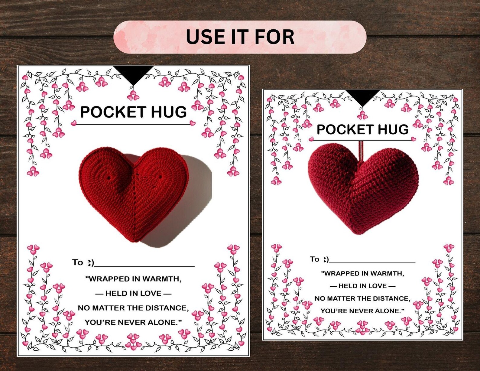 Printable Pocket Hug Cards, Pocket Heart Digital DIY Packaging, Miss ...