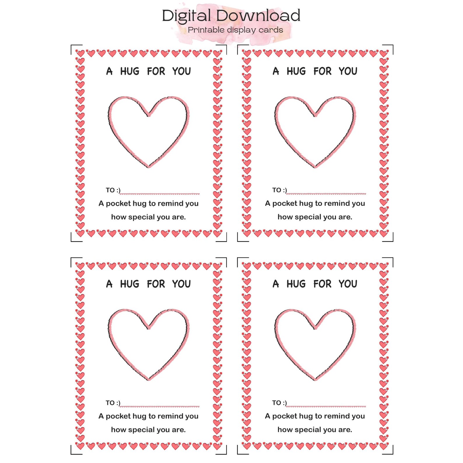 Pocket Hug Cards, Pocket Hug Tags Printable Pocket Hug Token Cards ...