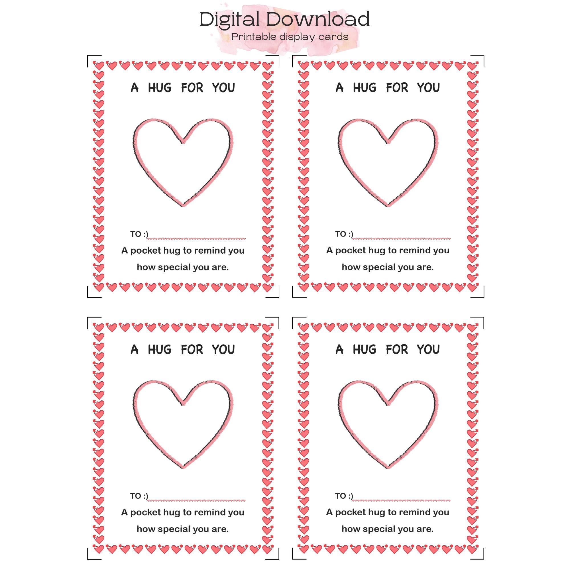Pocket Hug Cards, Pocket Hug Tags Printable Pocket Hug Token Cards ...
