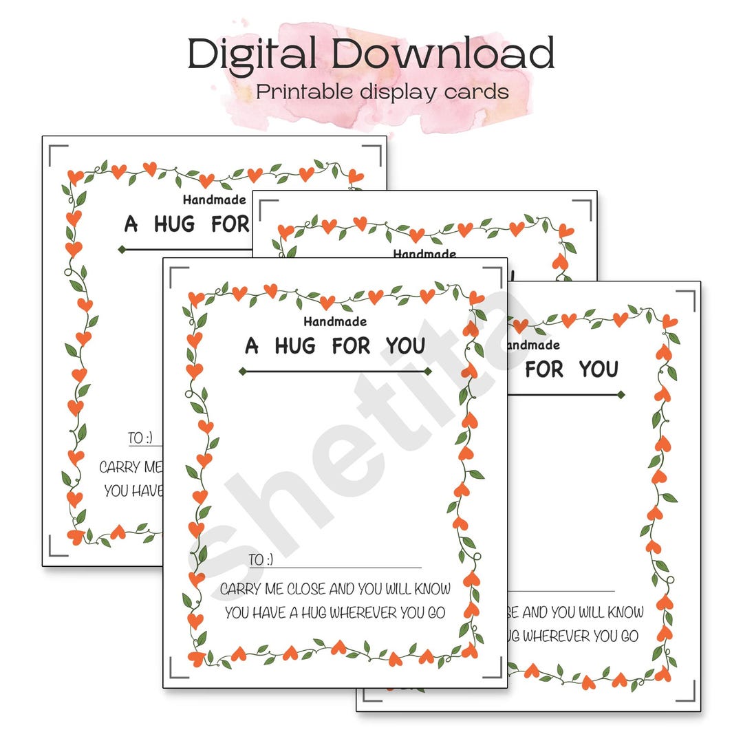 A Hug for You Pocket Hug Cards Printable PDF and PNG File Instant ...
