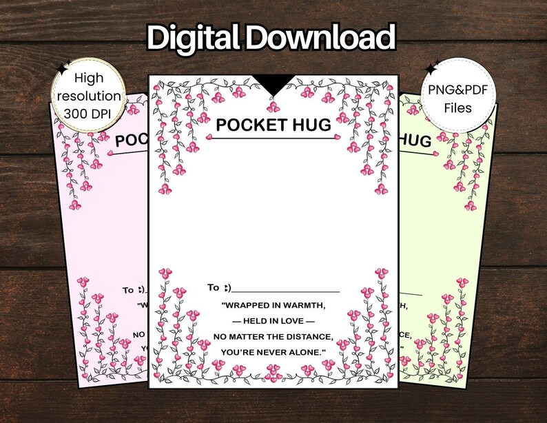 Printable Pocket Hug Cards, Pocket Heart Digital DIY Packaging, Miss ...