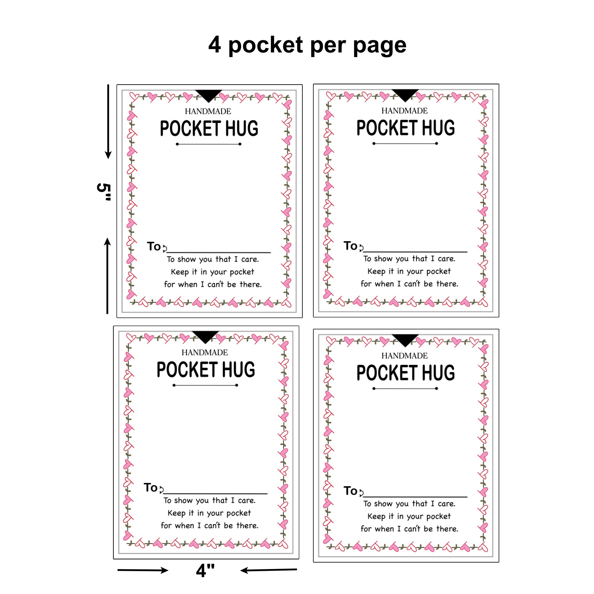 Pocket Hug Cards Printable PDF and PNG File Instant Download Tags Cards ...