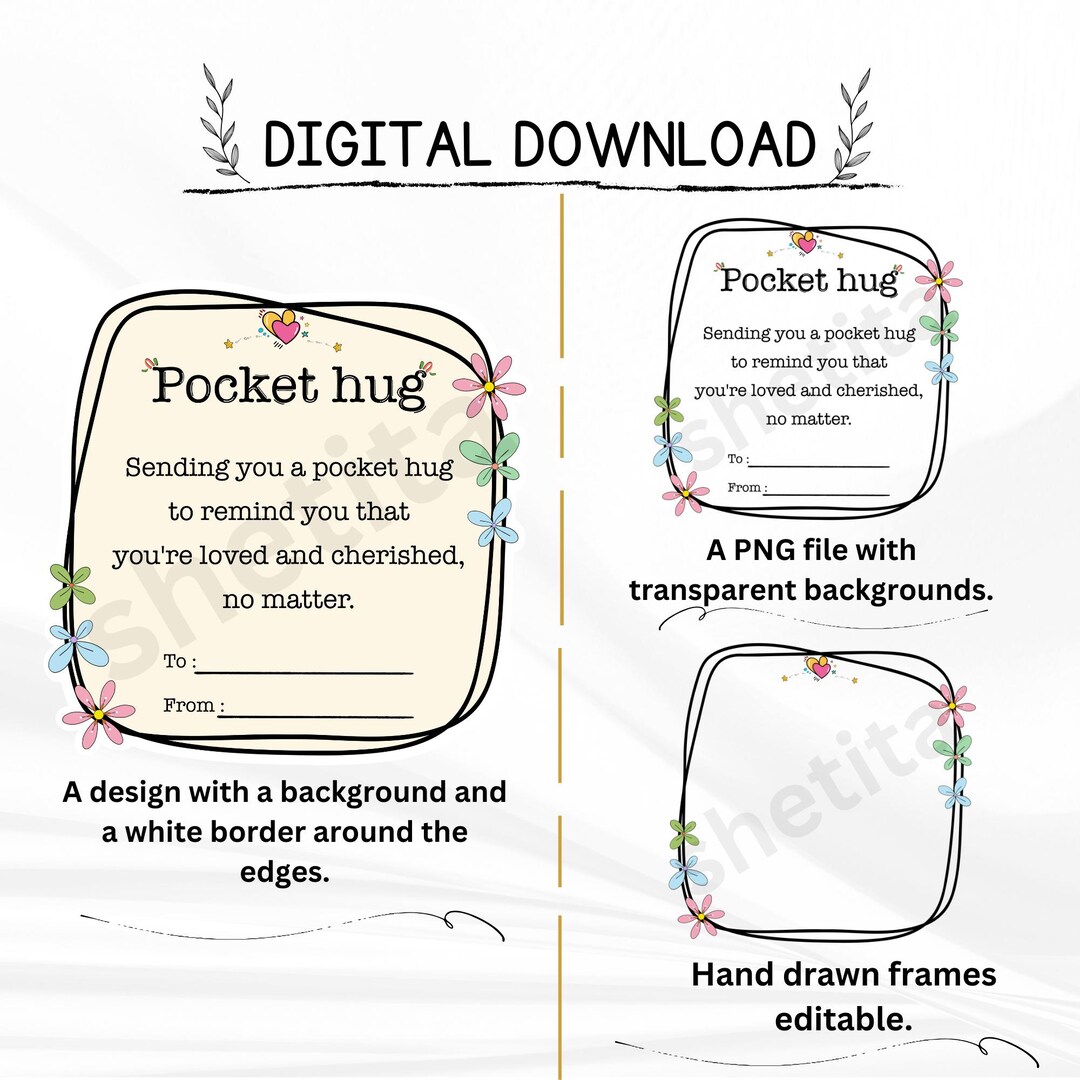 Printable Pocket Hug Cards Stickers Tags, Stickers Hand Drawn Frames ...