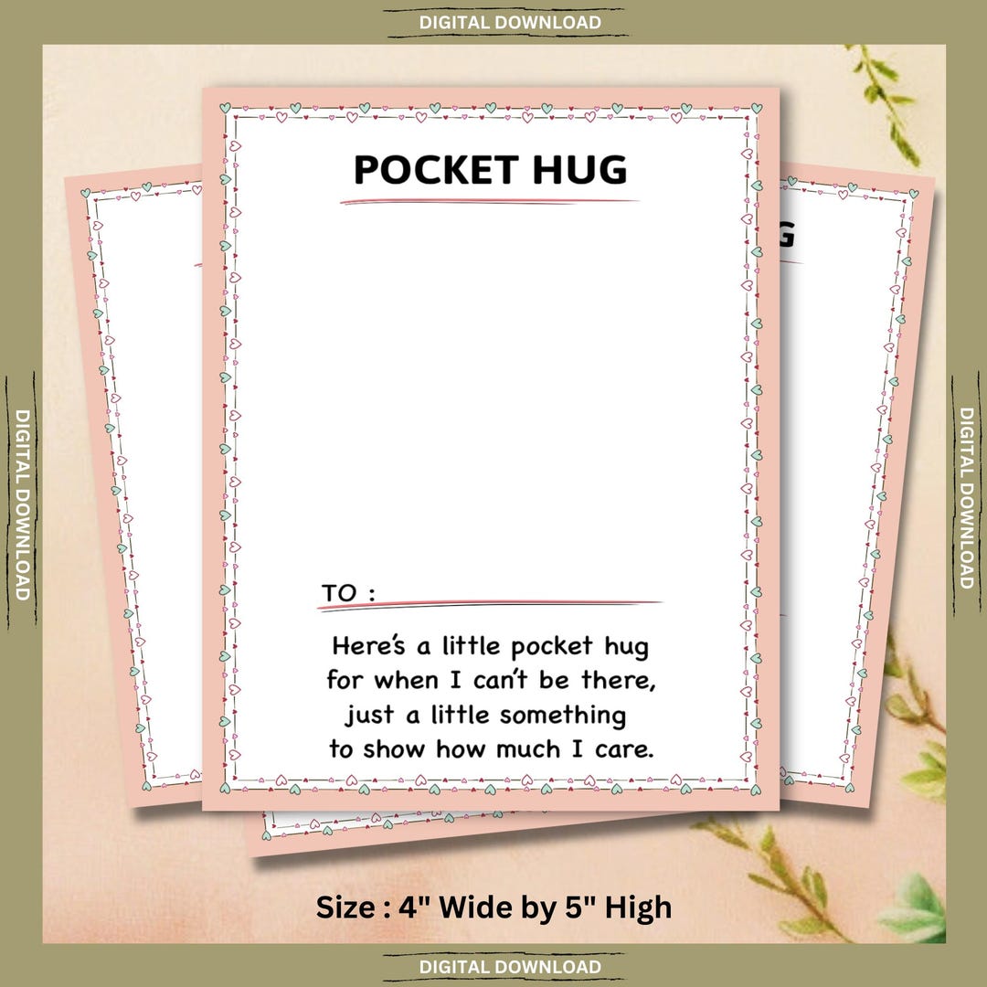 Vintage Heart Pocket Hug: Printable Encouragement Card (PDF & PNG Files ...