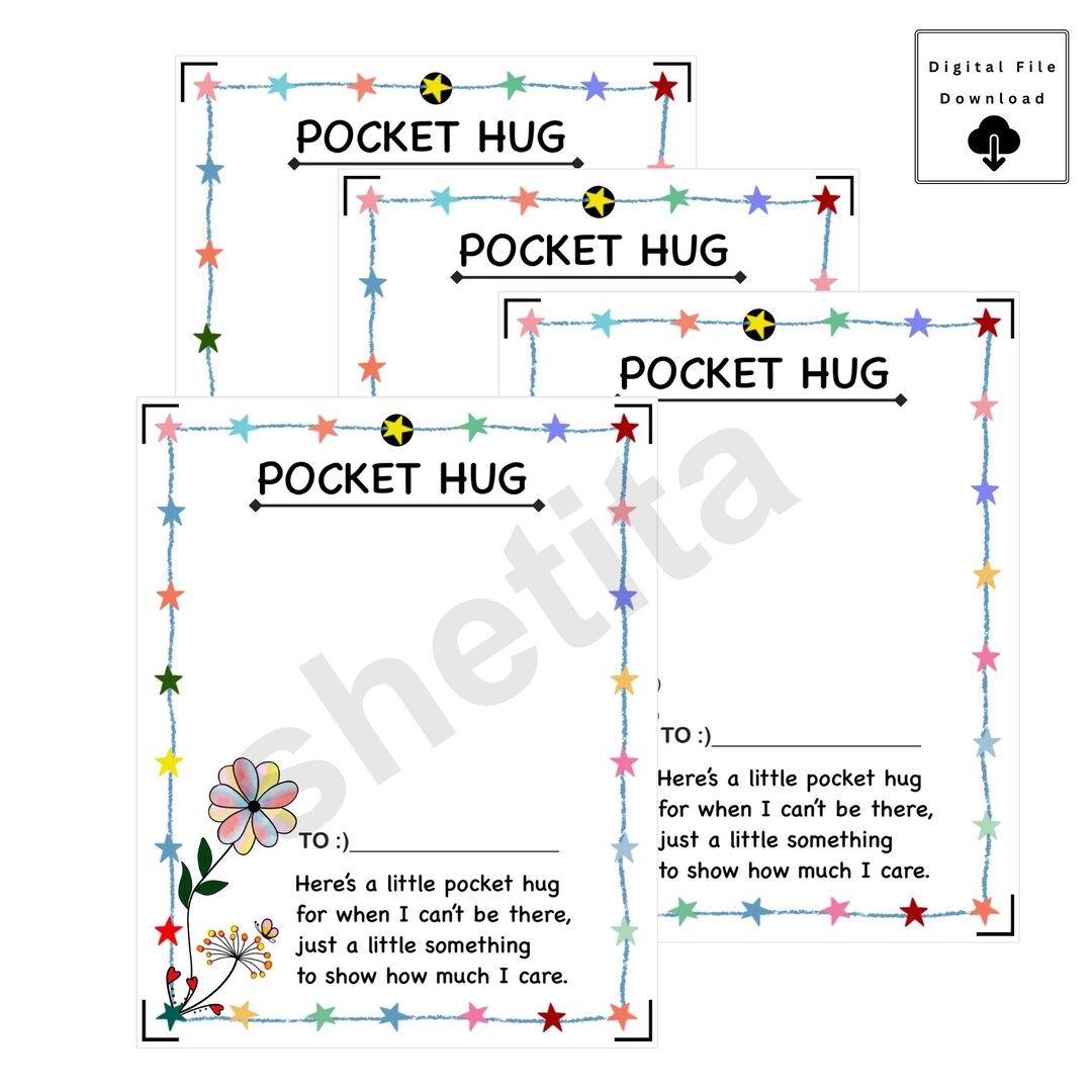 Pocket Hug Cards, Pocket Hug Tags Printable Pocket Hug Token Cards ...