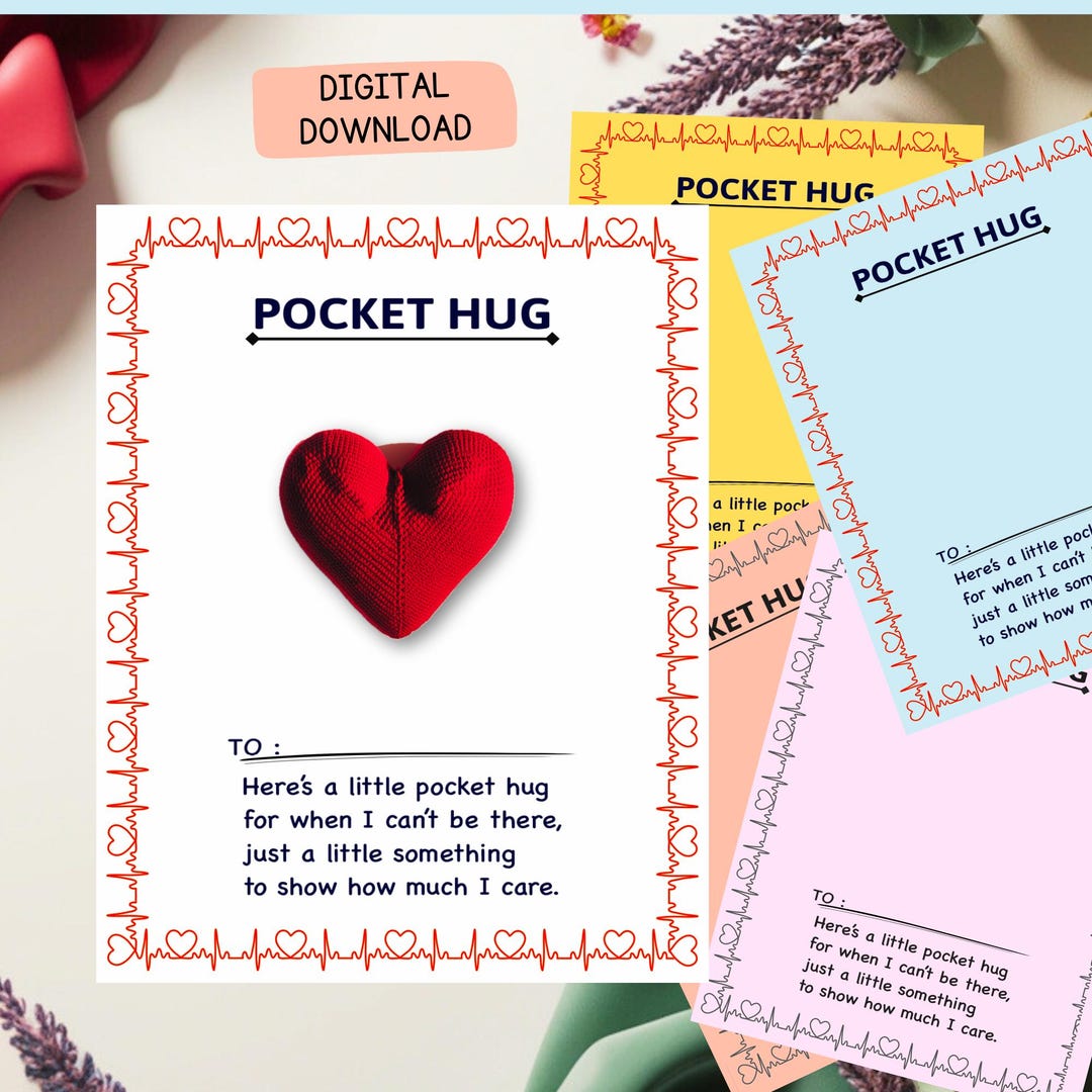 Printable Pocket Hug Cards Digital DIY Packaging Gifts for Friend Self ...
