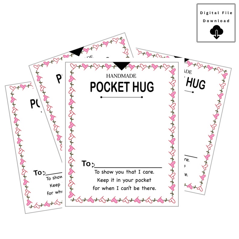Pocket Hug Cards Printable PDF and PNG File Instant Download Tags Cards ...
