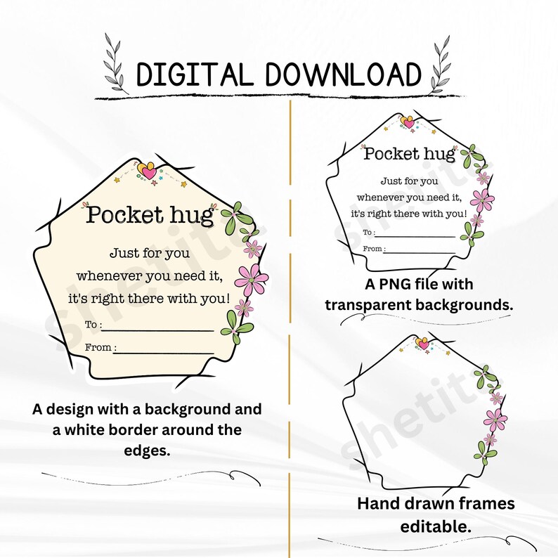 Printable Pocket Hug Cards Stickers Tags, Stickers Hand Drawn Frames ...