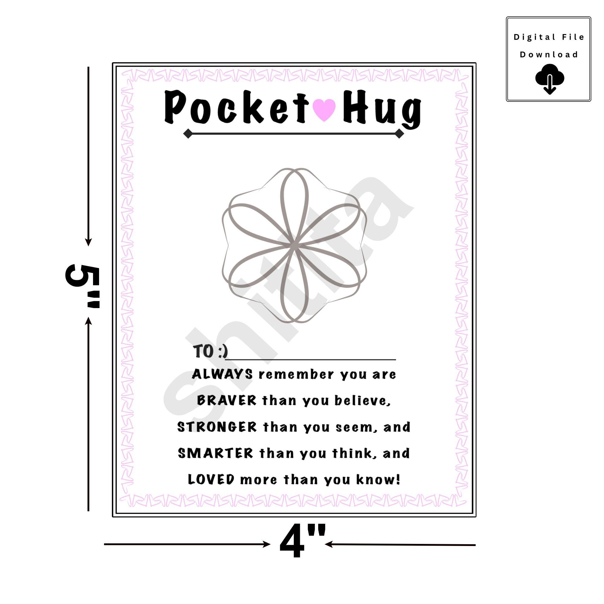Pocket Hug Cards Printable PDF and PNG File Instant Download Tags Cards ...