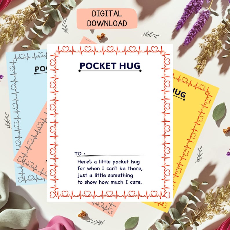 Printable Pocket Hug Cards Digital DIY Packaging Gifts for Friend Self ...