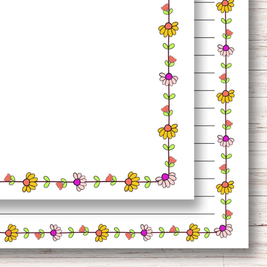 Flowers Printable Stationery – Letter Paper With Garden Border, PNG ...