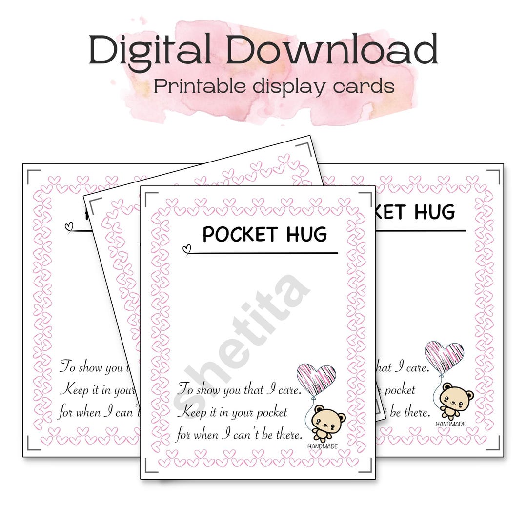 Love Pocket Hug Cards Printable PDF and PNG File Instant Download Tags ...