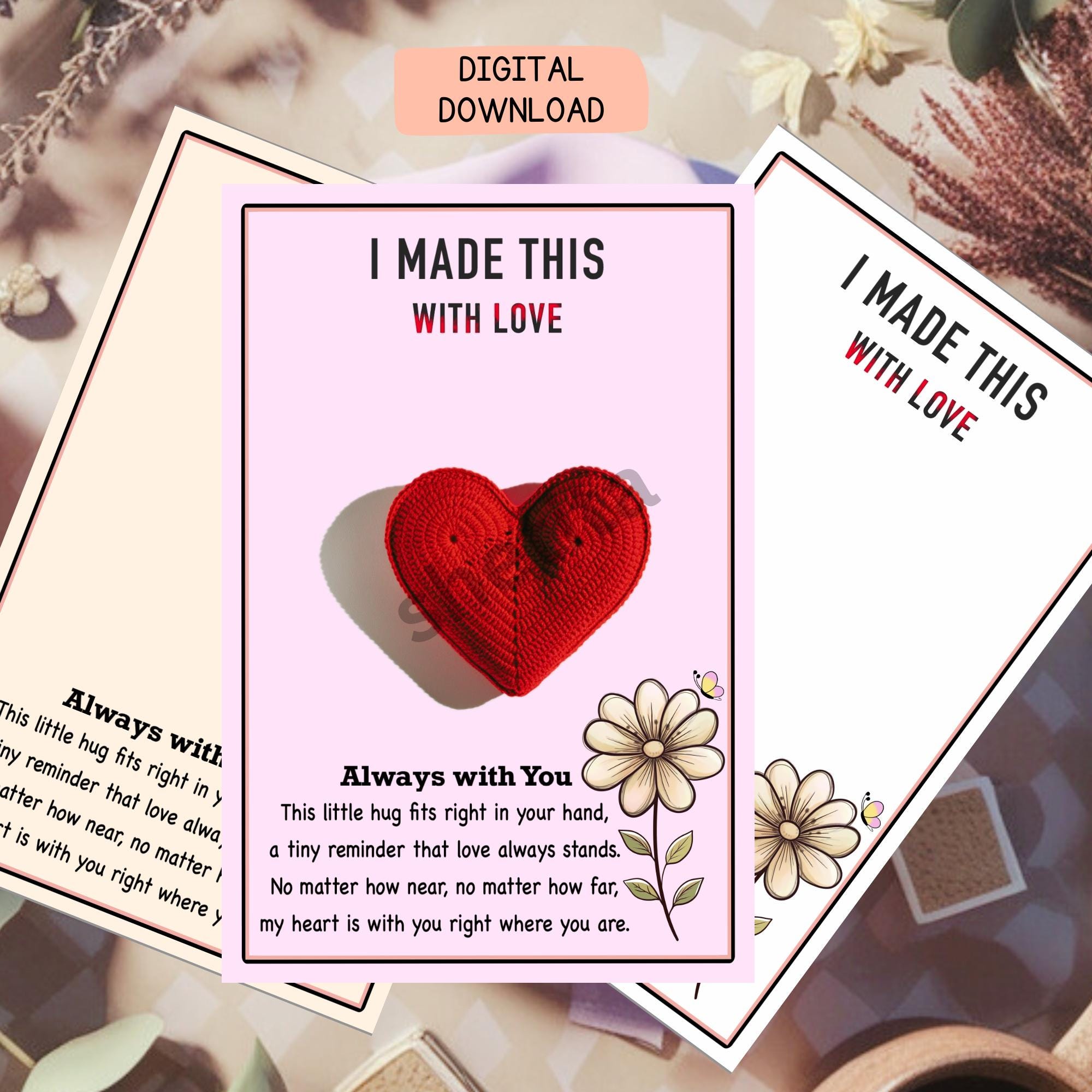 3 Sizes - Printable Pocket Hug Card Digital Download Send a Hug Anytime ...