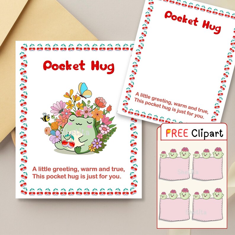 Pocket Hug Printable Card Clipart Bundle Cute Frog Pocket Hug Instant ...