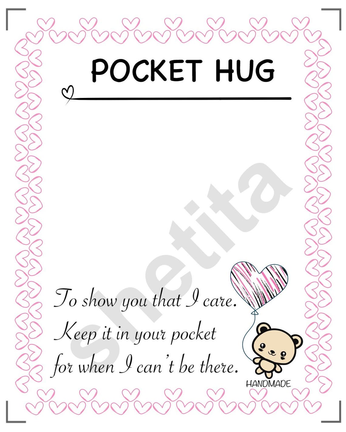 Love Pocket Hug Cards Printable PDF and PNG File Instant Download Tags ...
