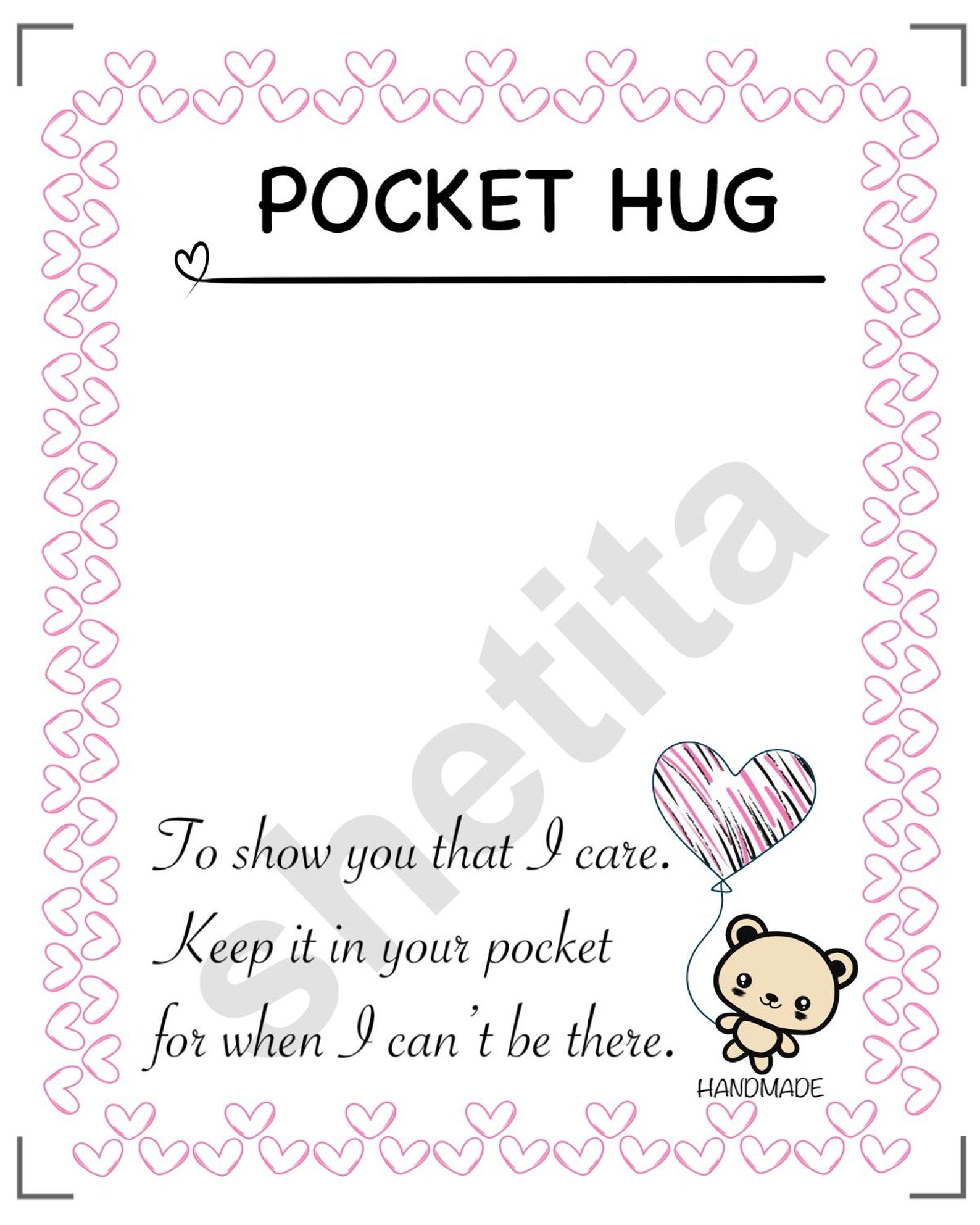 Love Pocket Hug Cards Printable PDF and PNG File Instant Download Tags ...
