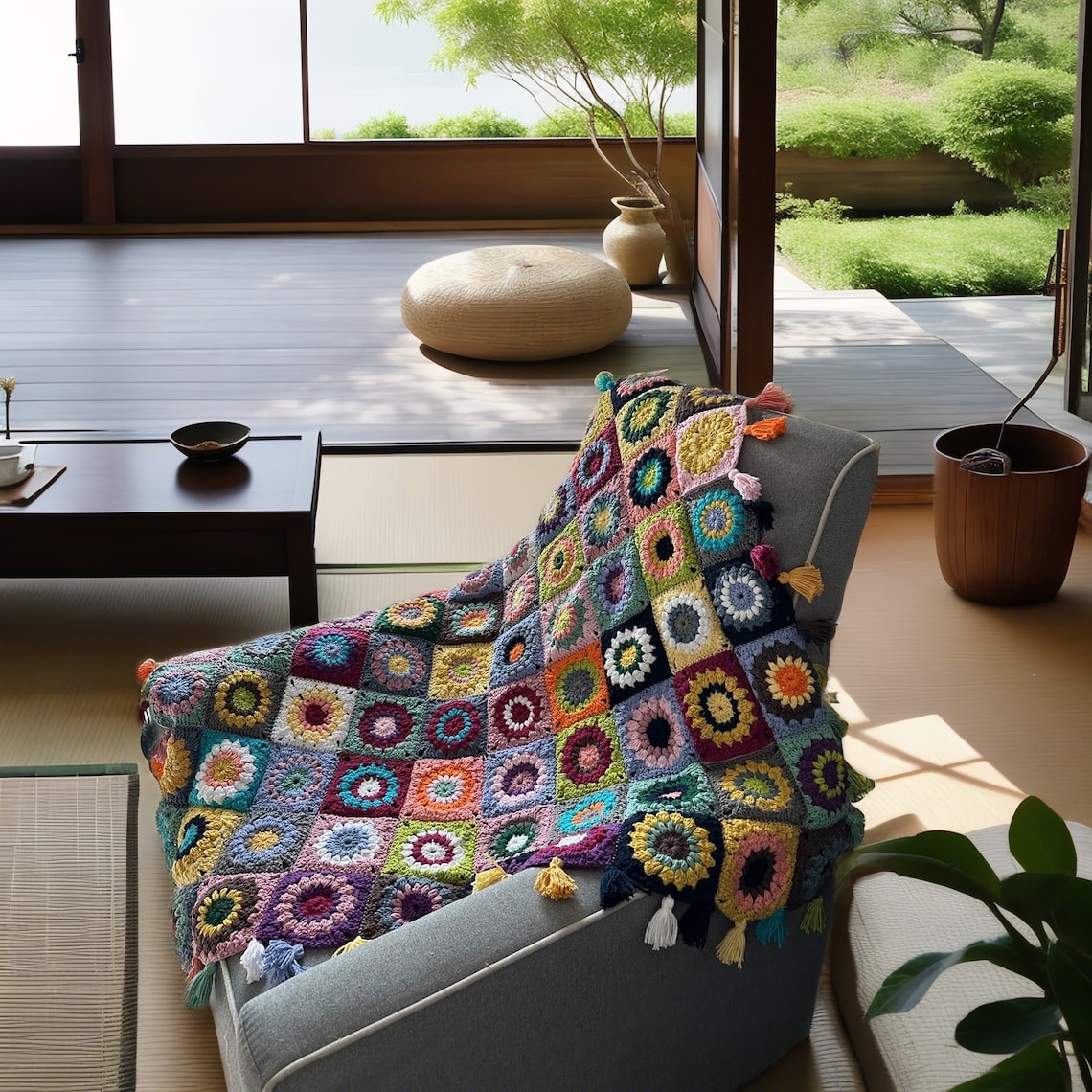 Handmade Sunburst Granny Square Afghan (100% Cotton Yarns ) — Multiple ...