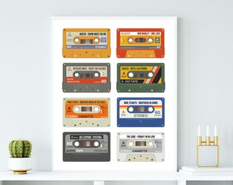 8 Custom Retro Cassette Poster Print Personalised Music/mix Tape Wall ...
