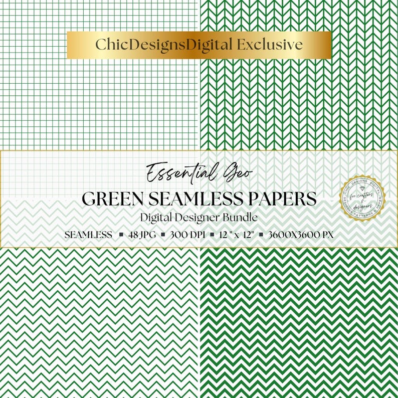 Green Digital Papers: Essential Geo Collection, 48 Seamless Patterns ...