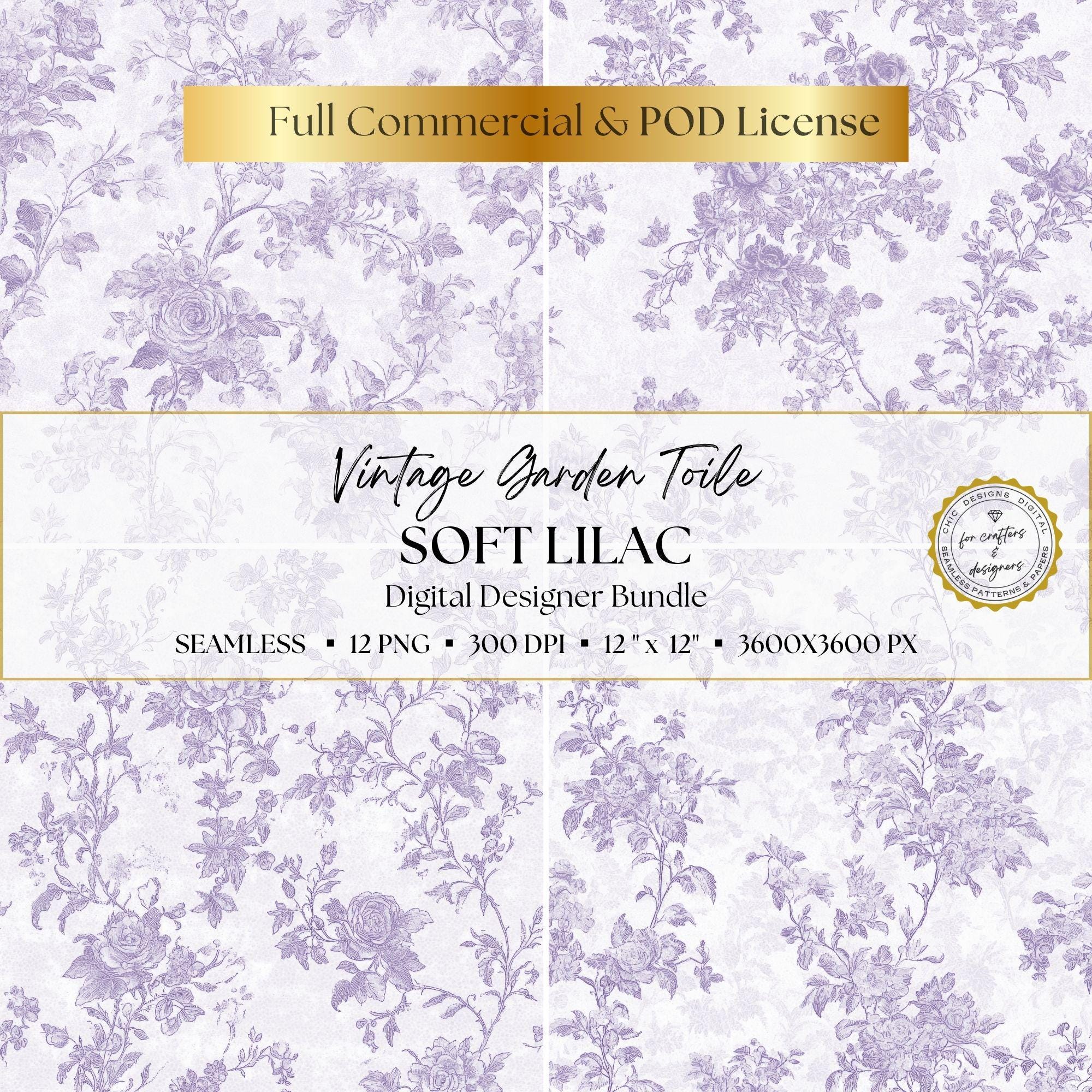 French Soft Lilac Toile De Jouy Digital Paper Pack, Seamless Purple ...