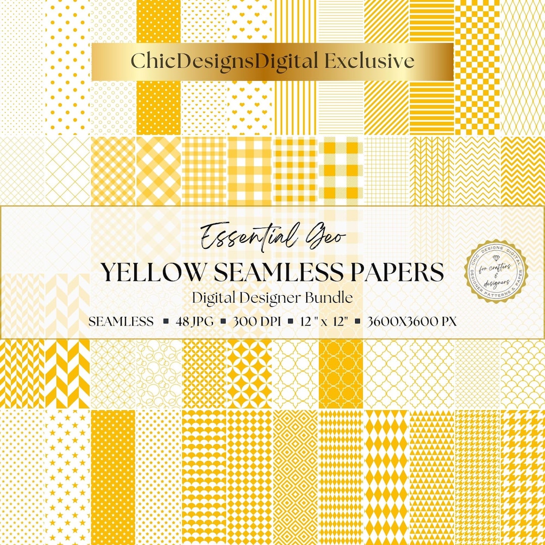 Yellow Digital Papers: Essential Geo Collection, 48 Seamless Patterns ...