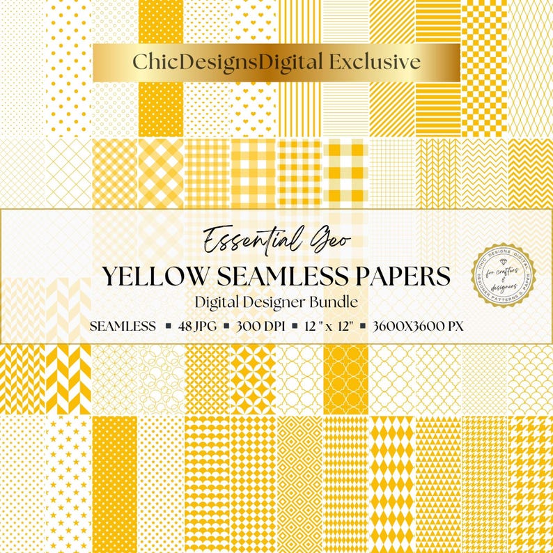 Yellow Digital Papers: Essential Geo Collection, 48 Seamless Patterns ...
