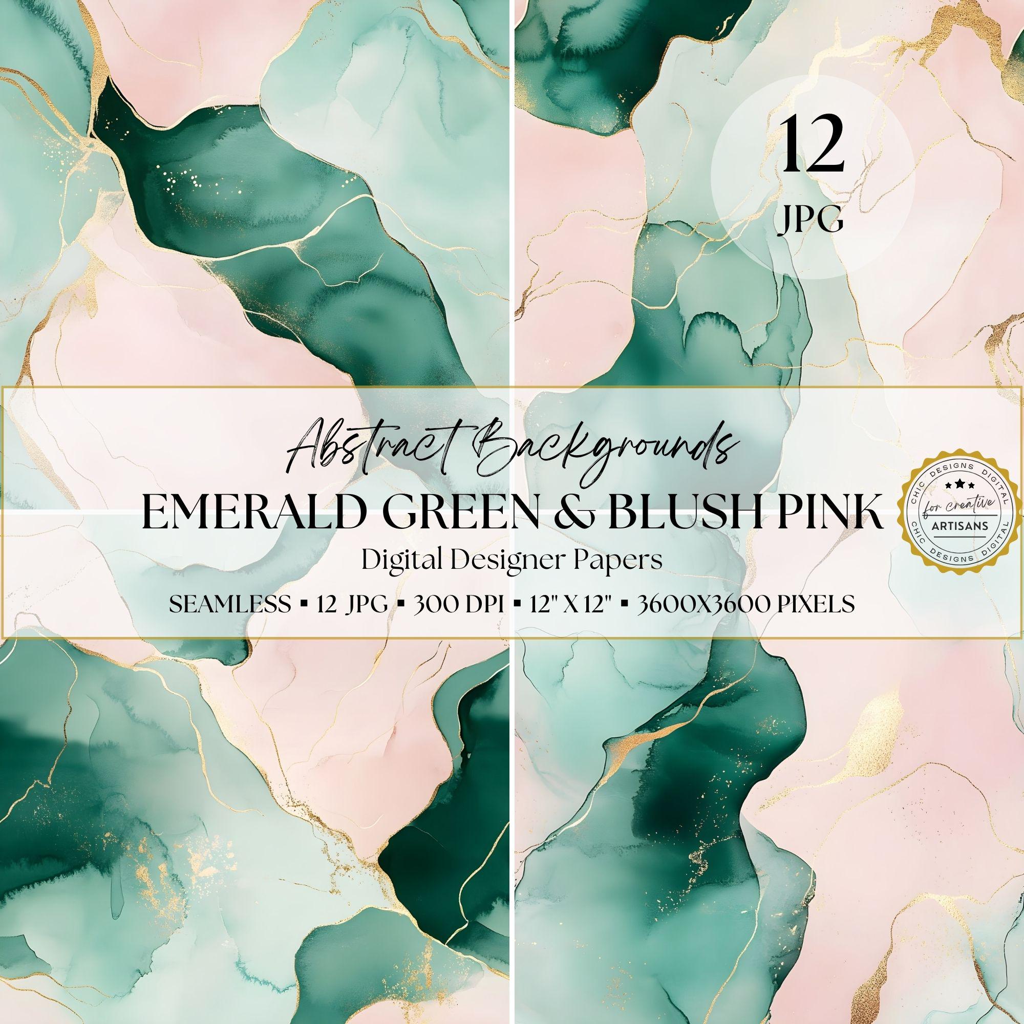12 Abstract Digital Papers, Emerald Green & Blush Pink Backgrounds With ...
