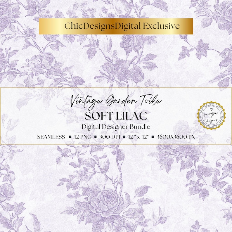 French Soft Lilac Toile De Jouy Digital Paper Pack, Seamless Purple ...