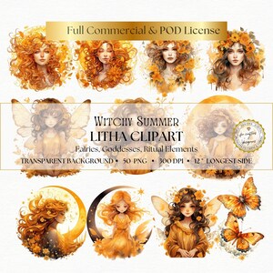 Litha PNG Clipart Bundle: Summer Solstice Goddesses, Fairies, Florals ...
