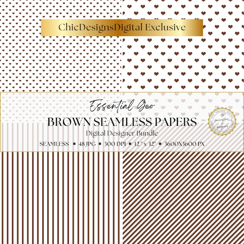 Brown Digital Papers: Essential Geo Collection, 48 Seamless Patterns ...