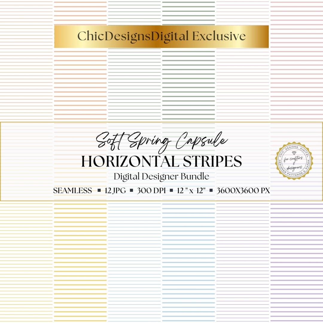 Soft Spring Horizontal Stripe Digital Papers: 12 Seamless Pastel Mixed ...
