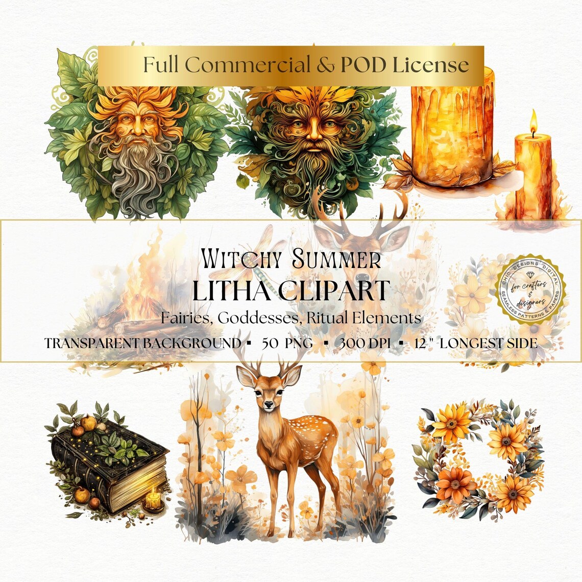 Litha PNG Clipart Bundle: Summer Solstice Goddesses, Fairies, Florals ...