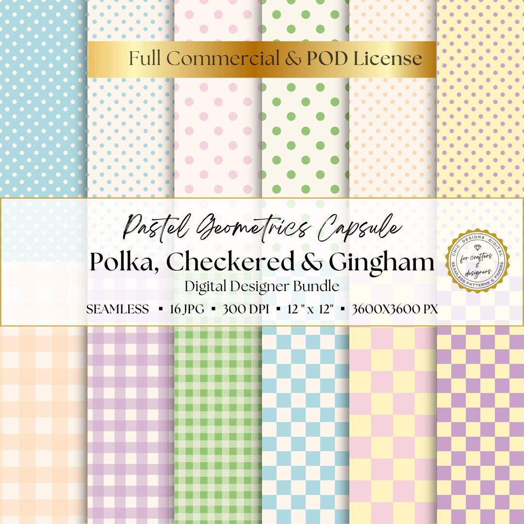 Easter Pastel Digital Paper, Gingham, Polka Dot & Checkered Patterns ...