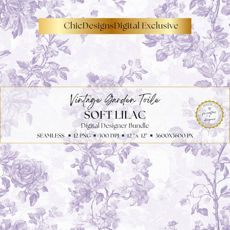 French Soft Lilac Toile De Jouy Digital Paper Pack, Seamless Purple ...