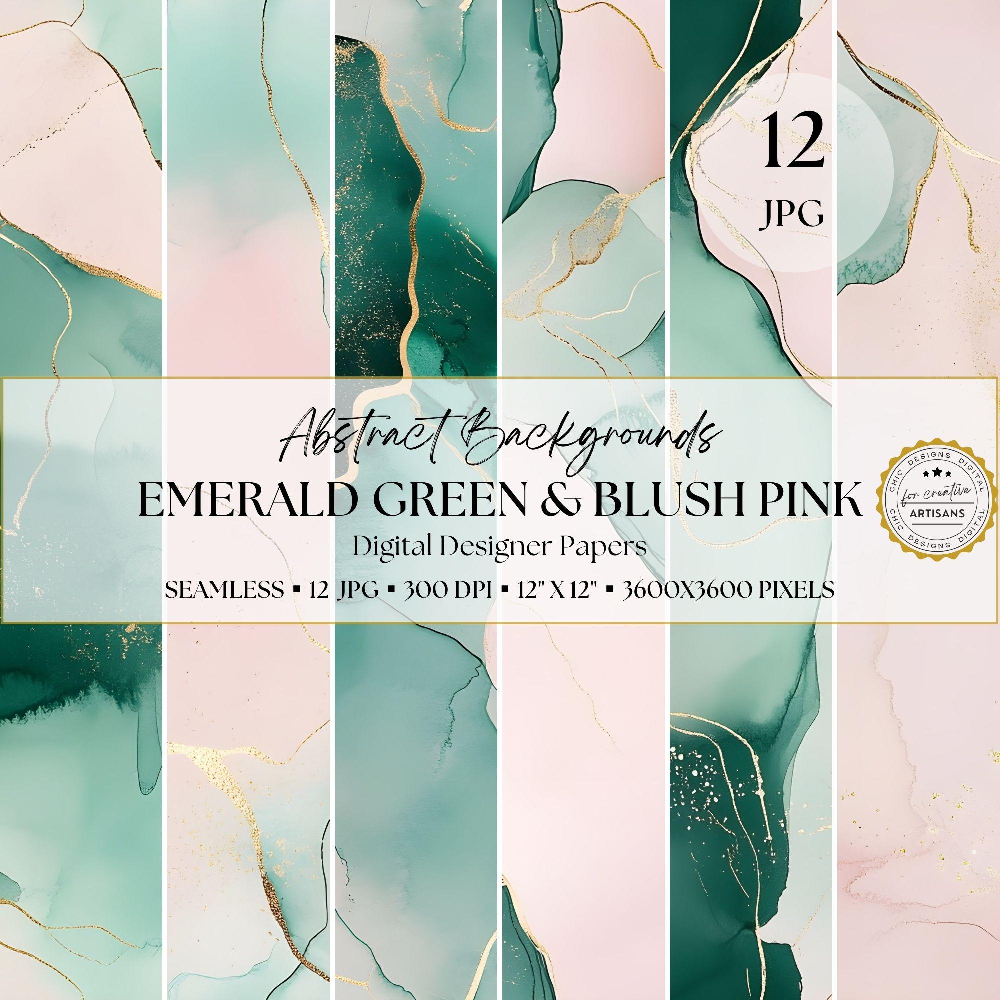 12 Abstract Digital Papers, Emerald Green & Blush Pink Backgrounds With ...