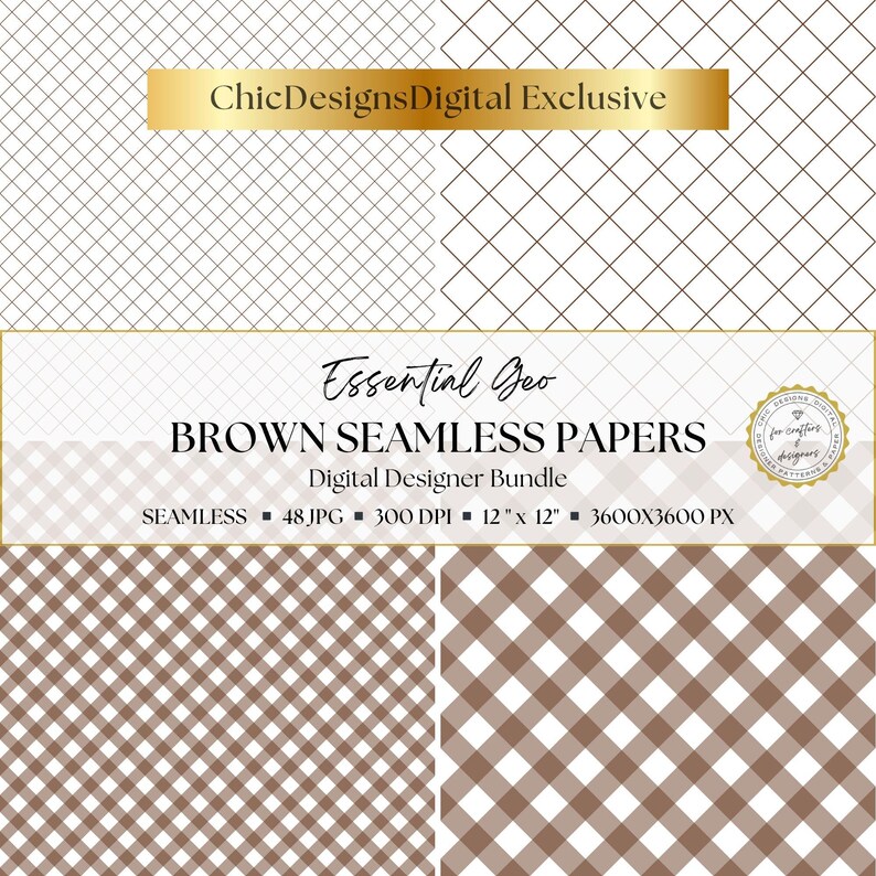 Brown Digital Papers: Essential Geo Collection, 48 Seamless Patterns ...