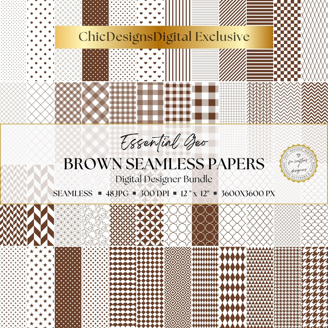 Brown Digital Papers: Essential Geo Collection, 48 Seamless Patterns ...