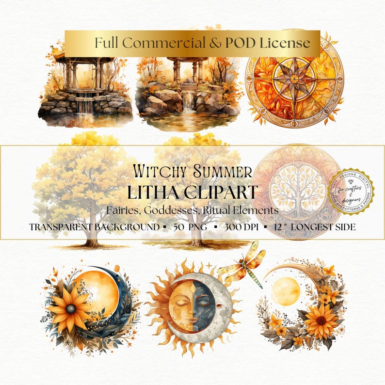 Litha PNG Clipart Bundle: Summer Solstice Goddesses, Fairies, Florals ...