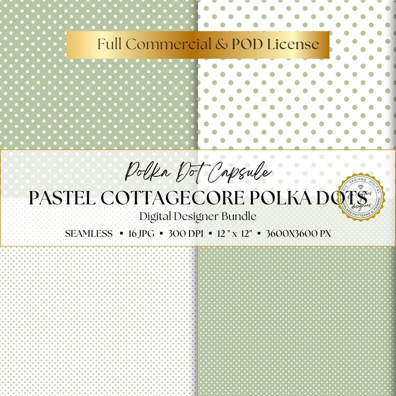 Pastel Cottagecore Polka Dots Digital Paper Pack, Seamless Dot Patterns ...