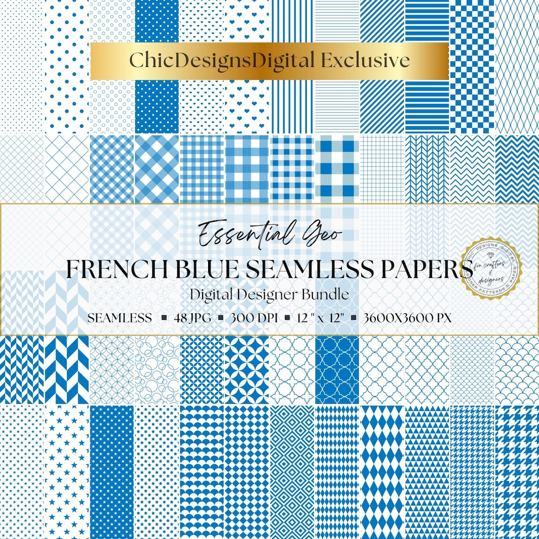 Blue Digital Papers: Essential Geo Collection, 48 Seamless Patterns ...