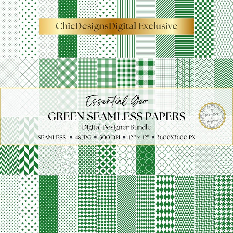 Green Digital Papers: Essential Geo Collection, 48 Seamless Patterns ...