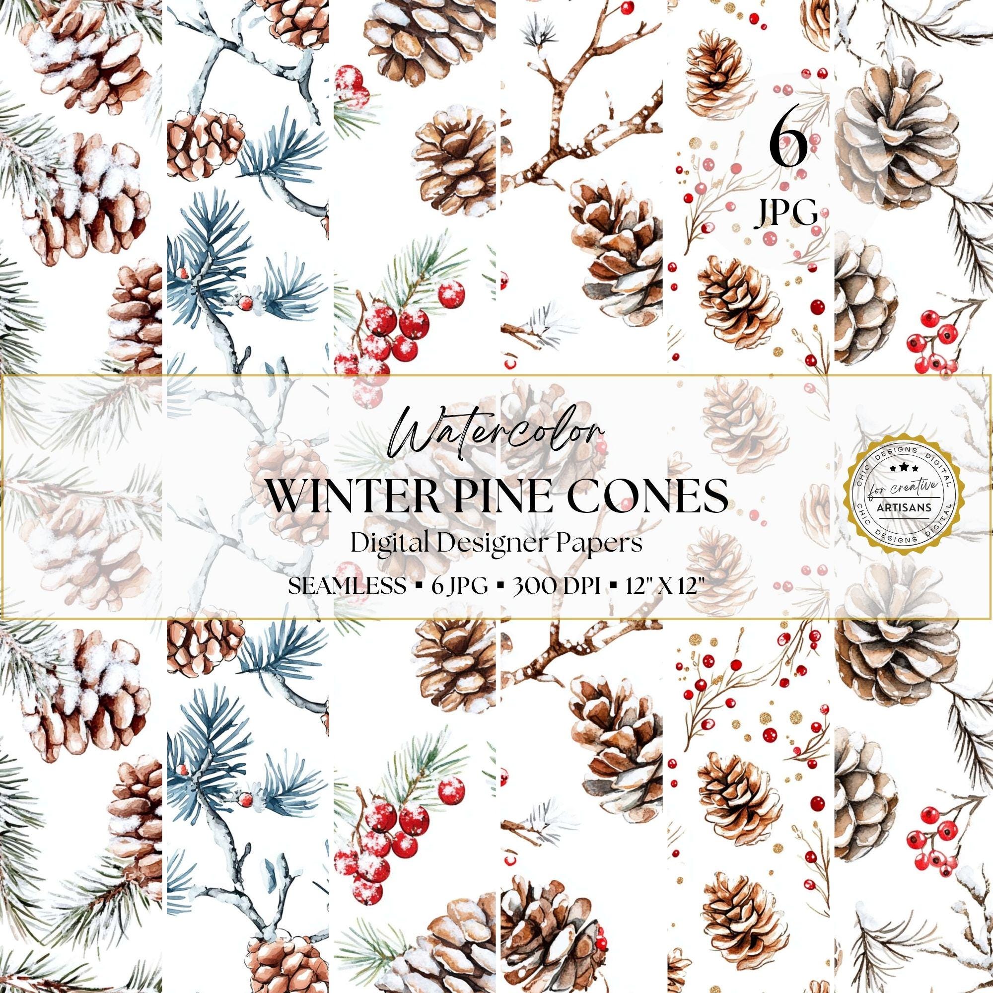 Pine Cones Digital Papers, 6 Seamless Winter Patterns, Pine Branch ...