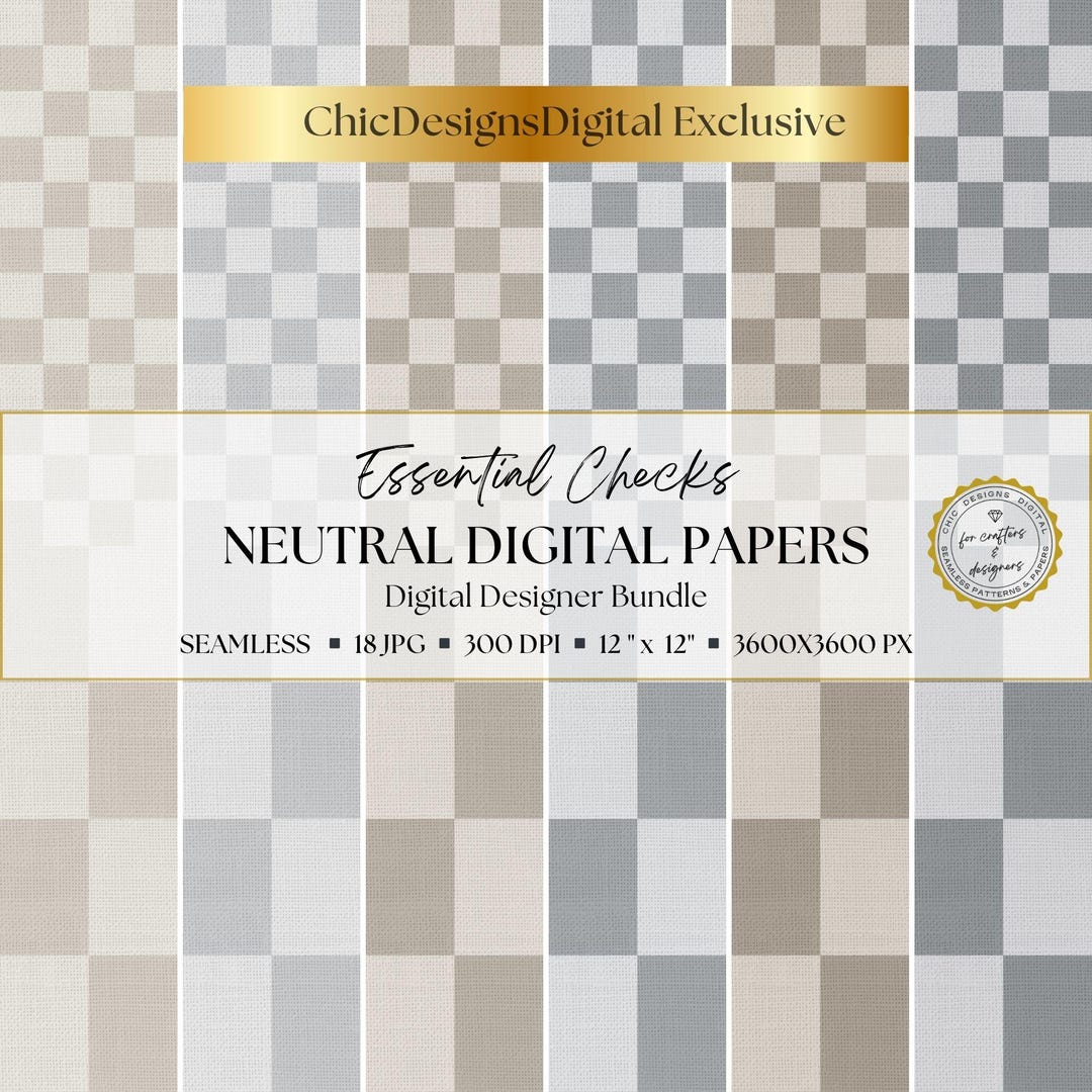 Neutral Greige Digital Papers: 18 Seamless Textured Checkered Patterns ...
