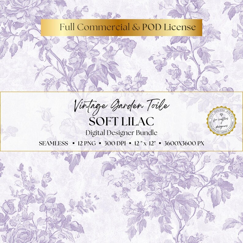 French Soft Lilac Toile De Jouy Digital Paper Pack, Seamless Purple ...
